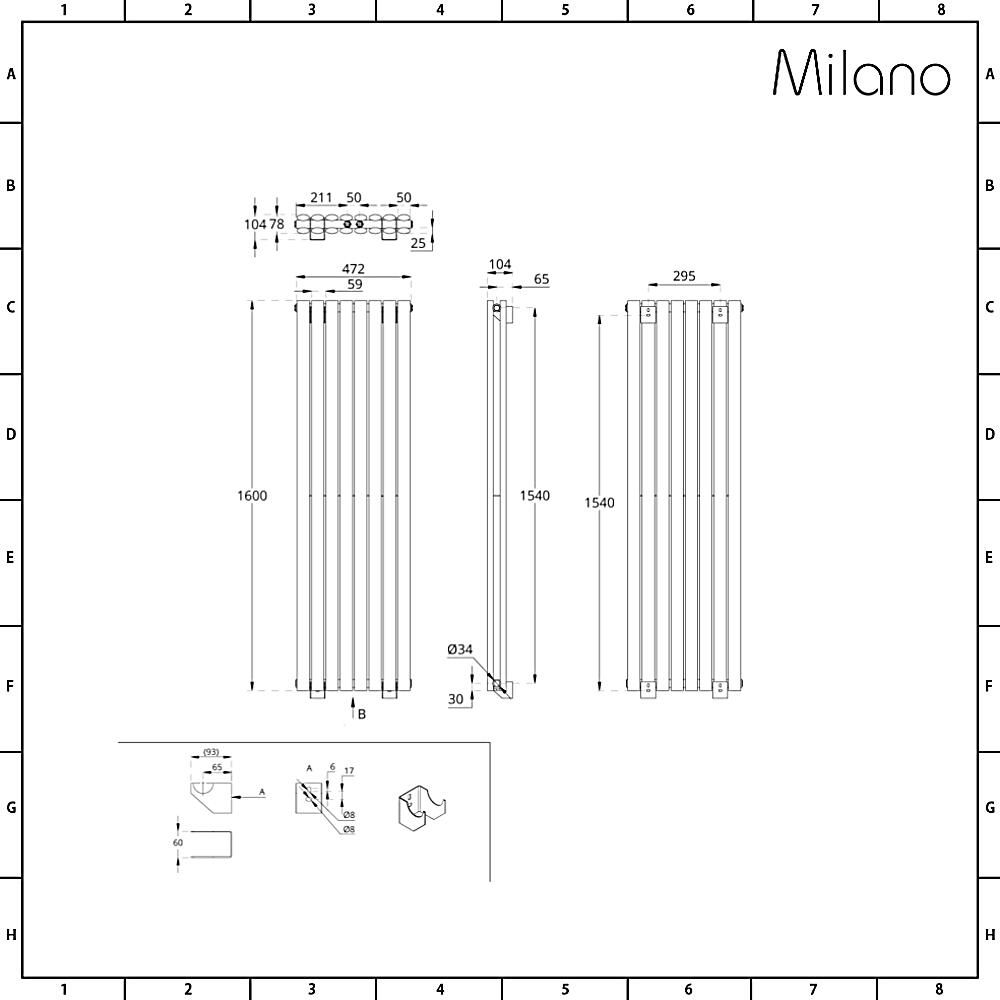 Milano Aruba Flow - Anthracite Vertical Double Panel Middle Connection ...