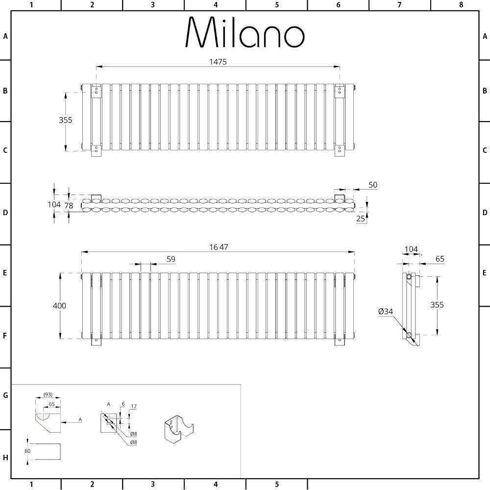 Milano Aruba - Anthracite Horizontal Designer Radiator 400mm x 1652mm ...