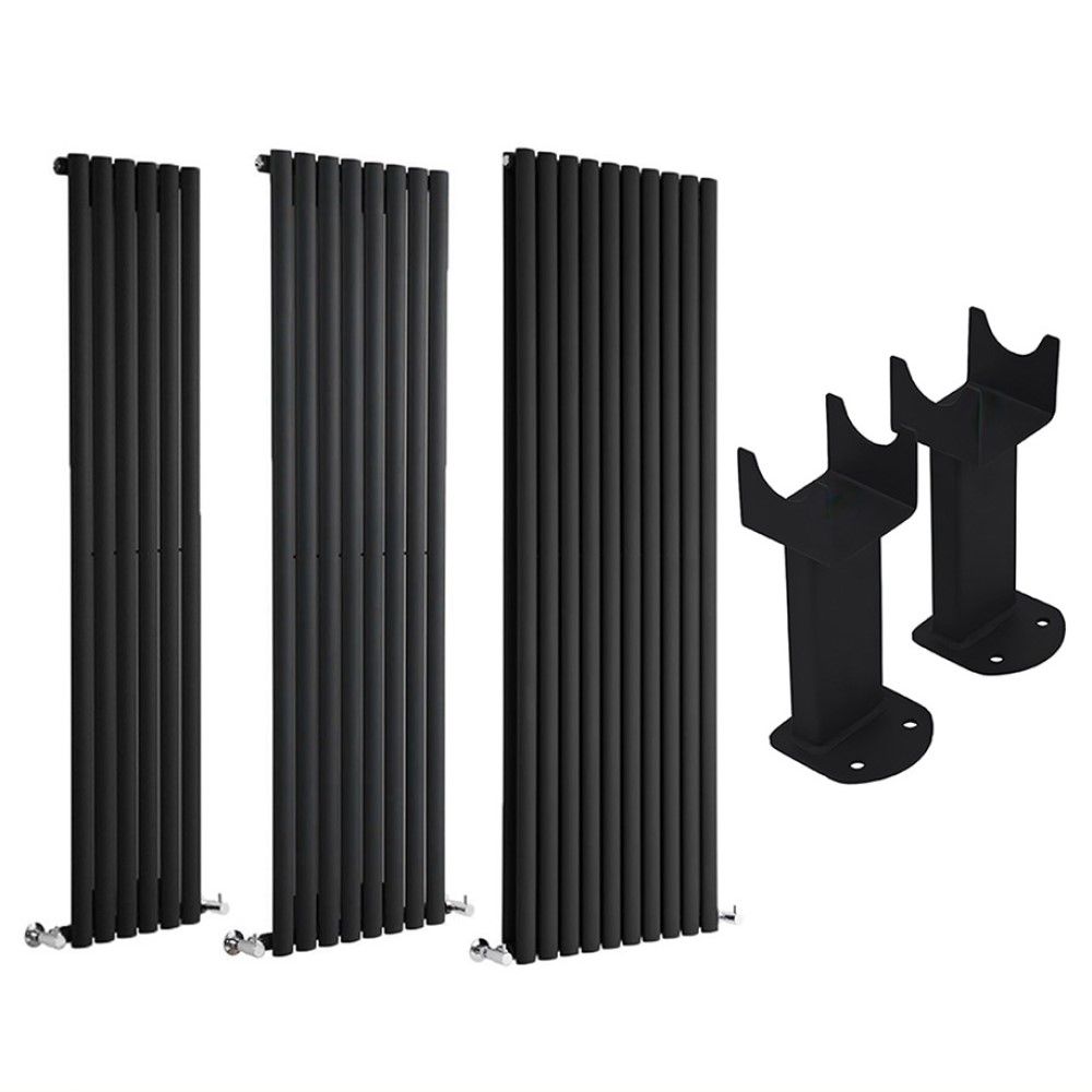 Milano Aruba - Black Vertical Designer Radiator with Feet - Choice of Size