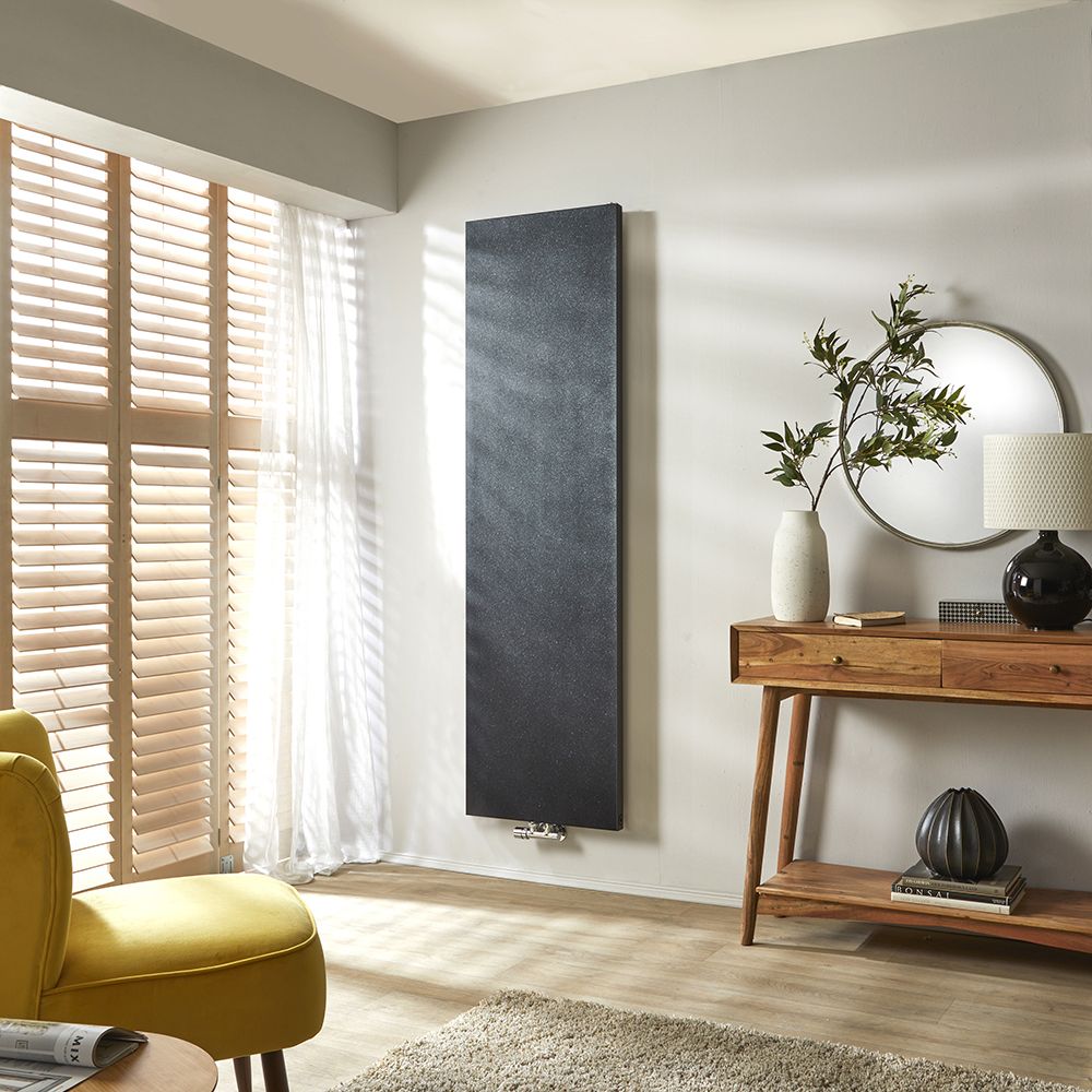 Milano Riso - Black Quartz Flat Panel Vertical Designer Radiator 1800mm ...