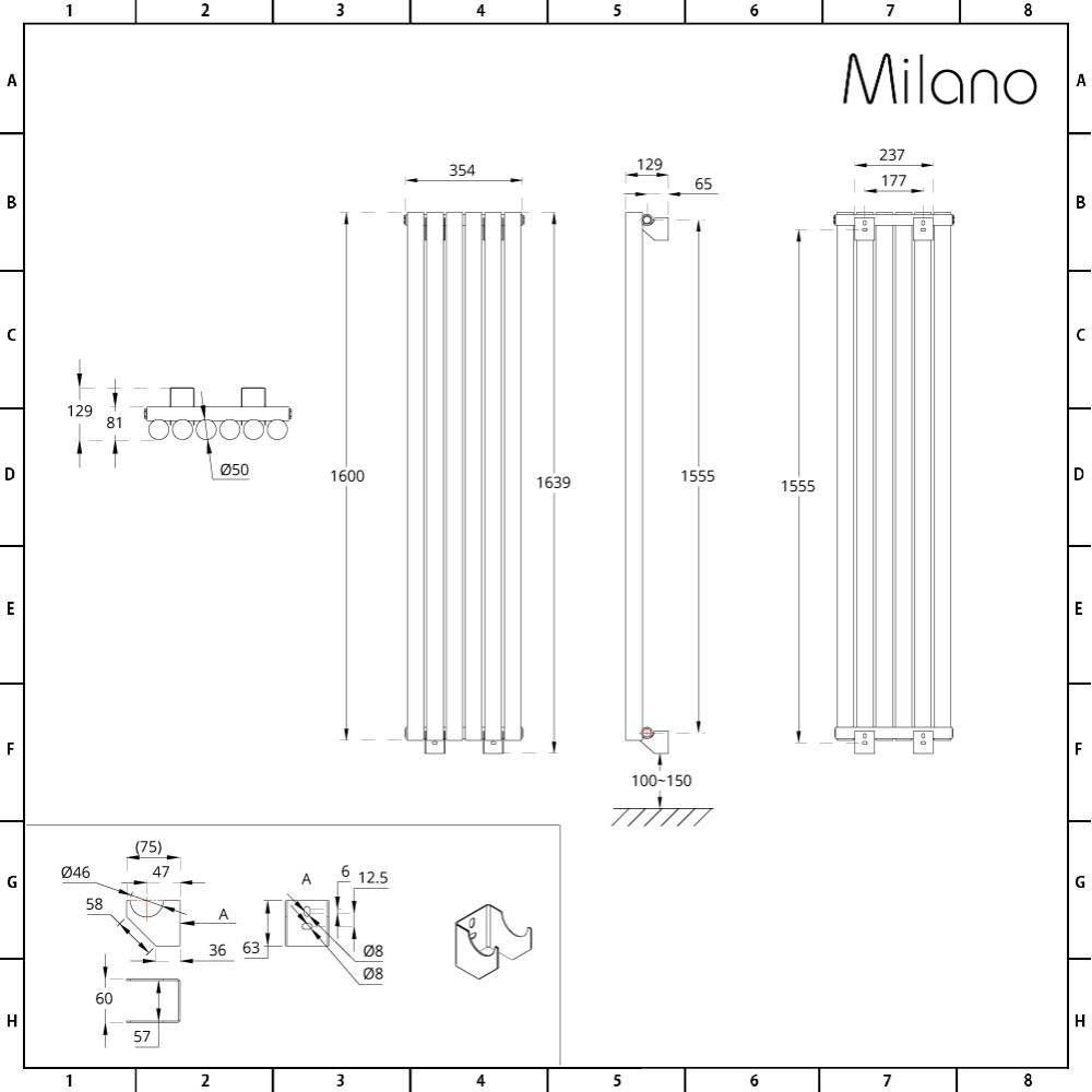 Milano Java - Black Vertical Round Tube Designer Radiator 1600mm x ...