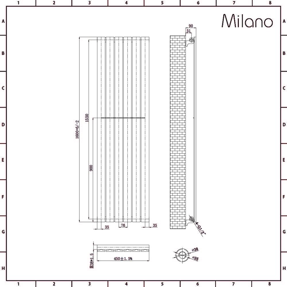 Milano Alpha - Brushed Brass Vertical Flat Panel Designer Radiator ...