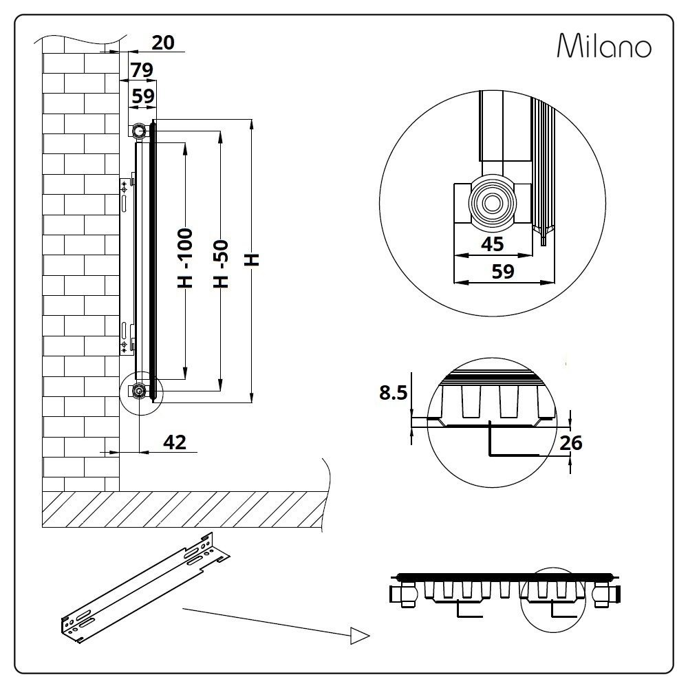 Milano Compact - Type 11 Single Panel Radiator - 600mm x 500mm