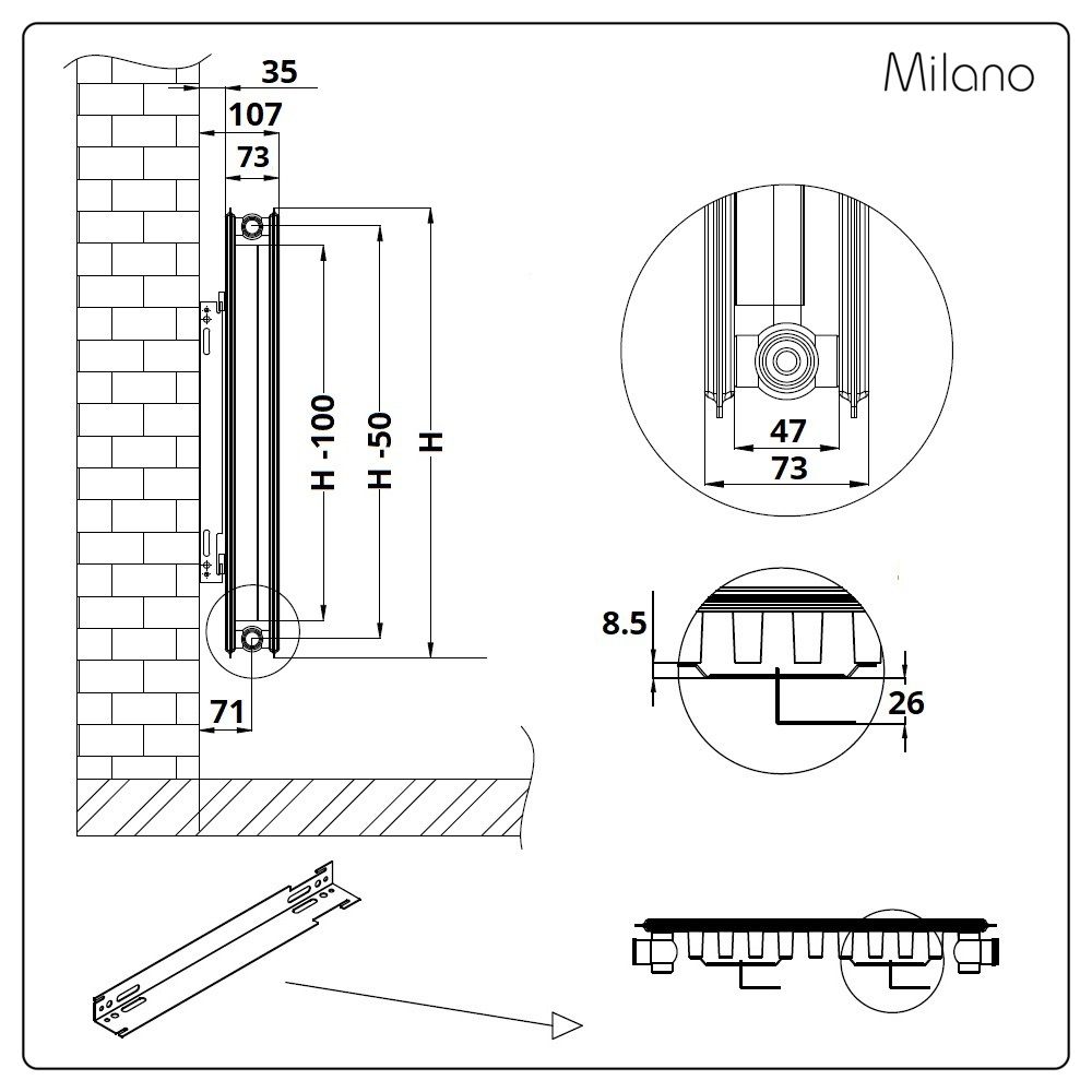 Milano Compact - Type 21 Double Panel Plus Radiator - 600mm x 400mm