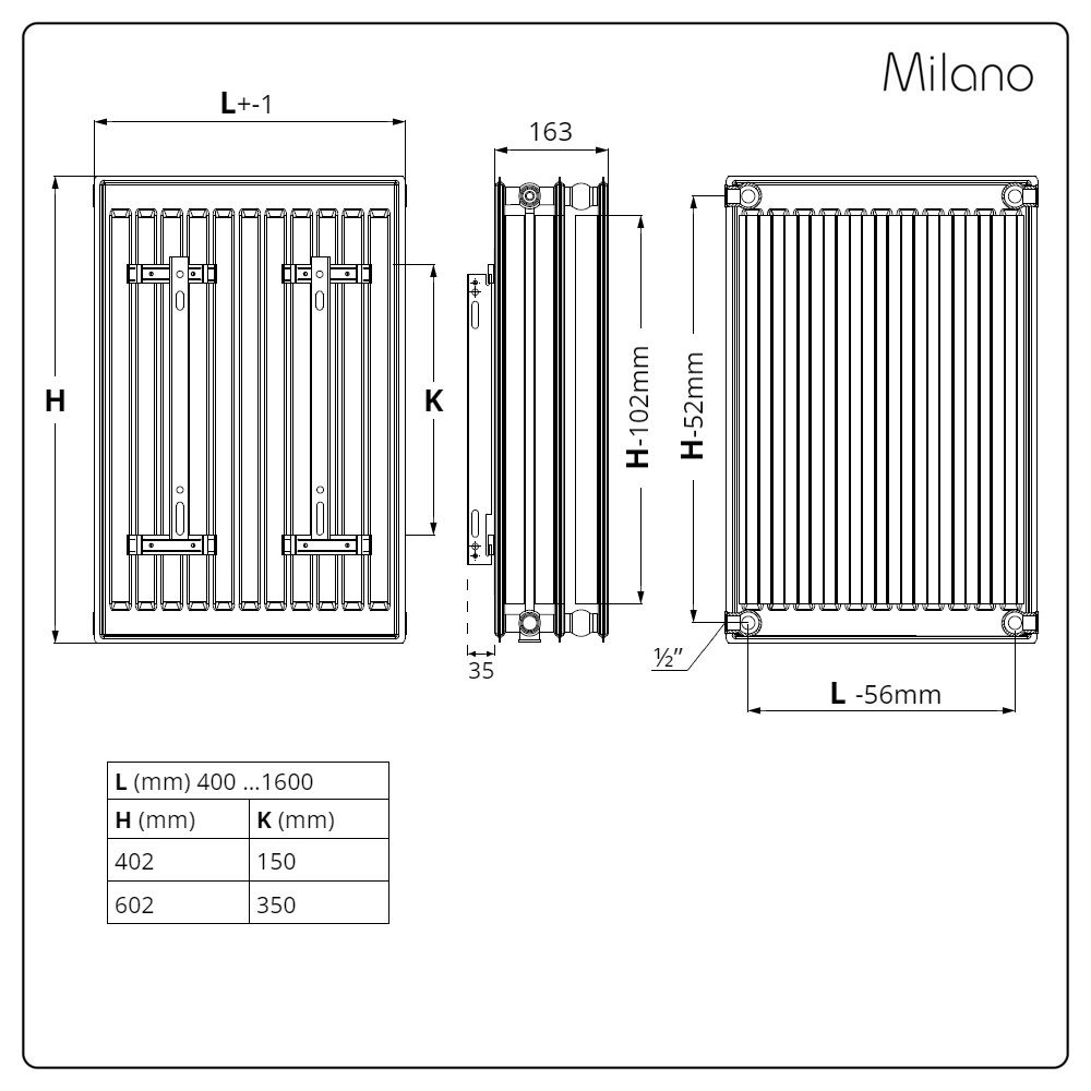 Milano Compact - Type 33 Triple Panel Convector Radiator - Choice of Size