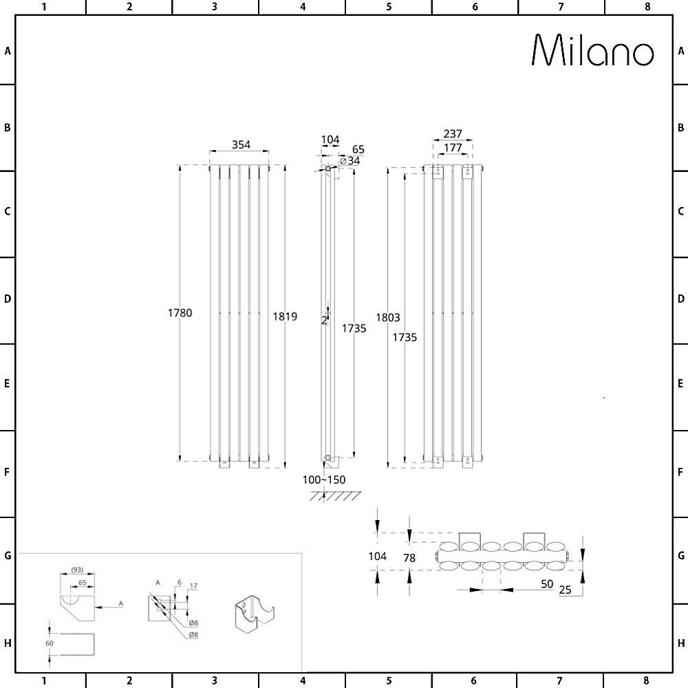 Milano Aruba - Anthracite Vertical Designer Radiator 1780mm x 354mm ...