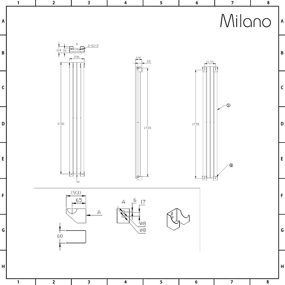 Milano Aruba Slim - Anthracite Space-Saving Vertical Designer Double ...