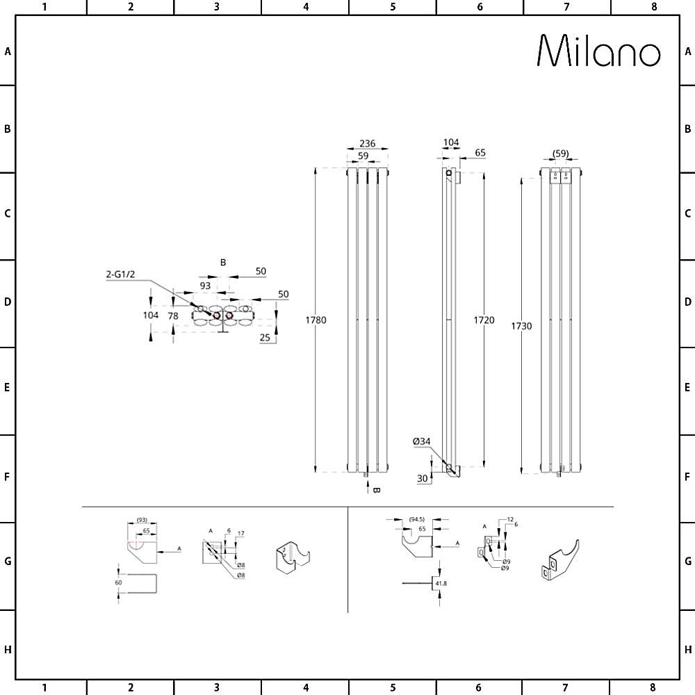 Milano Aruba Flow - Anthracite Vertical Double Panel Middle Connection ...
