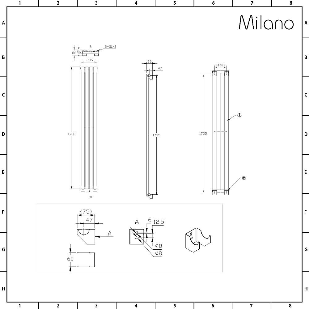 Milano Aruba Slim - Black Space-Saving Vertical Designer Radiator ...