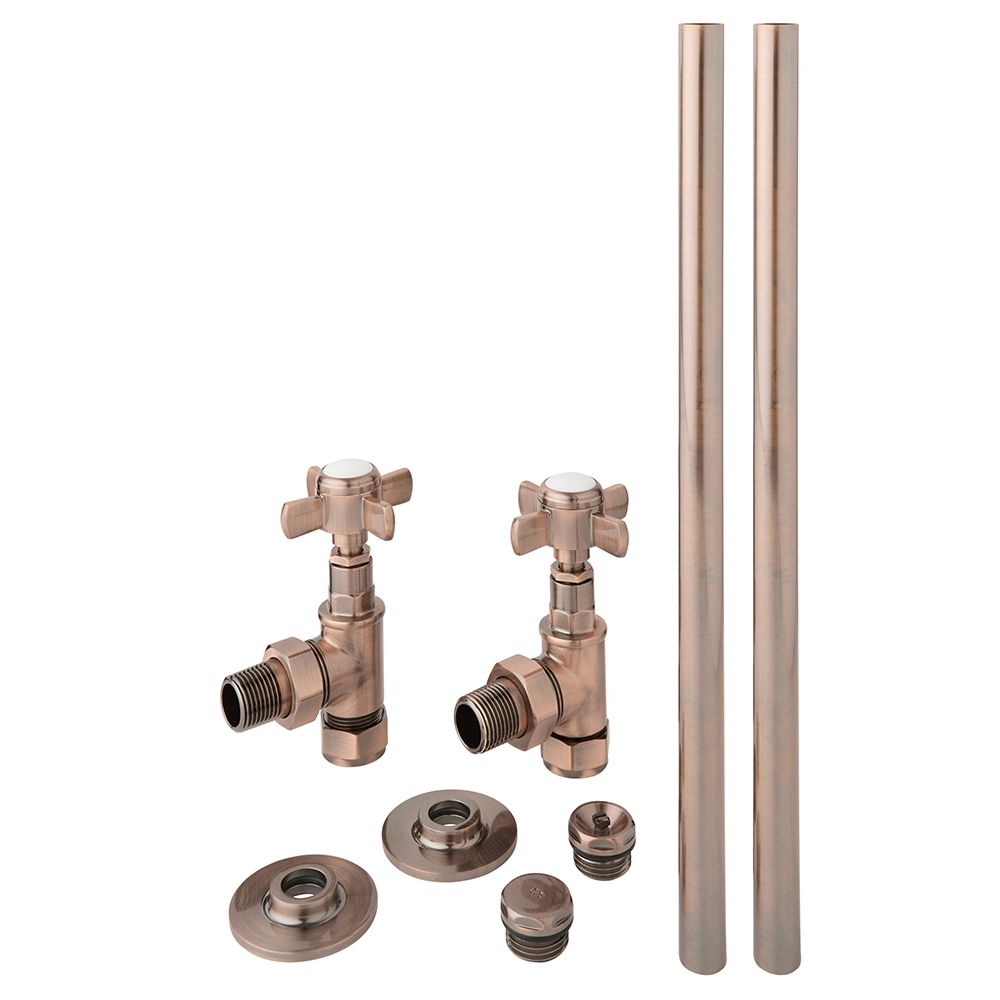 Milano - Traditional Pipe and Angled Radiator Valve Set - Brushed Bronze