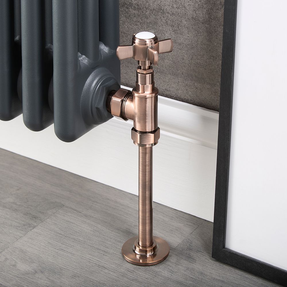 Milano - Traditional Pipe and Angled Radiator Valve Set - Brushed Bronze
