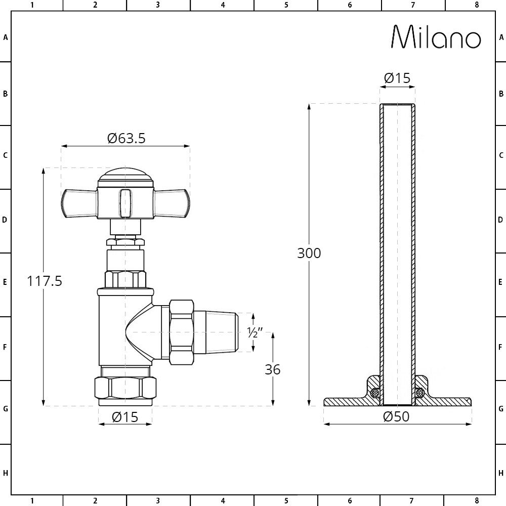 Milano - Traditional Pipe and Angled Radiator Valve Set - Brushed Bronze
