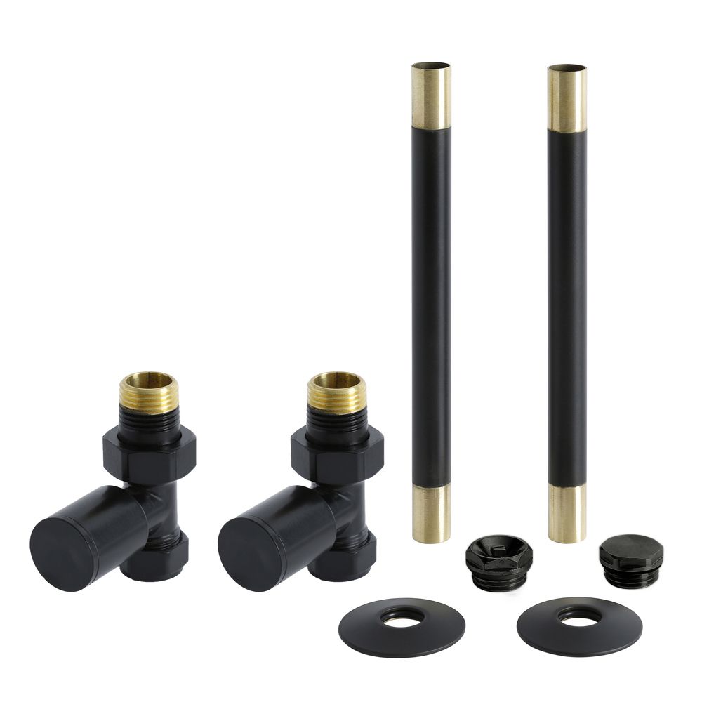 Milano - Modern Straight Radiator Valve and Pipe Set - Black