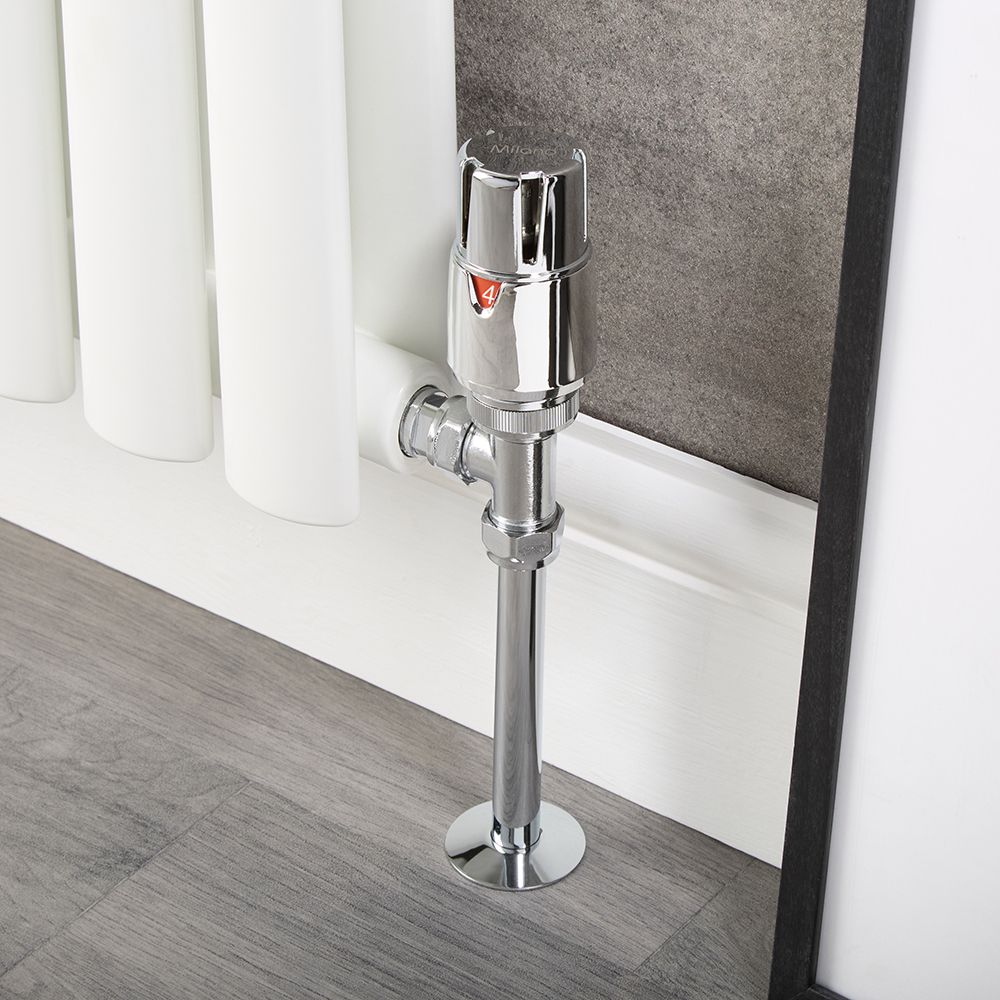 Milano - Modern Thermostatic Angled Radiator Valve and Pipe Set - Chrome
