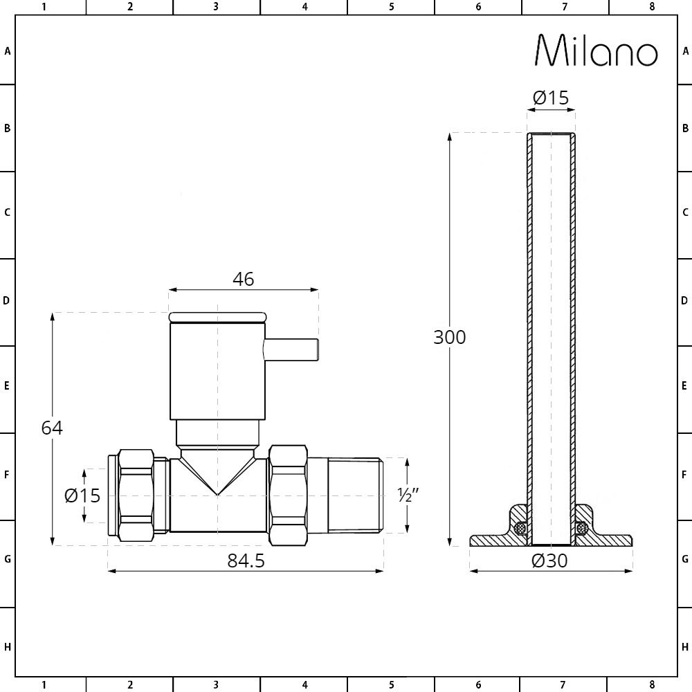 Milano - Minimalist Straight Radiator Valve and Pipe Set - Chrome