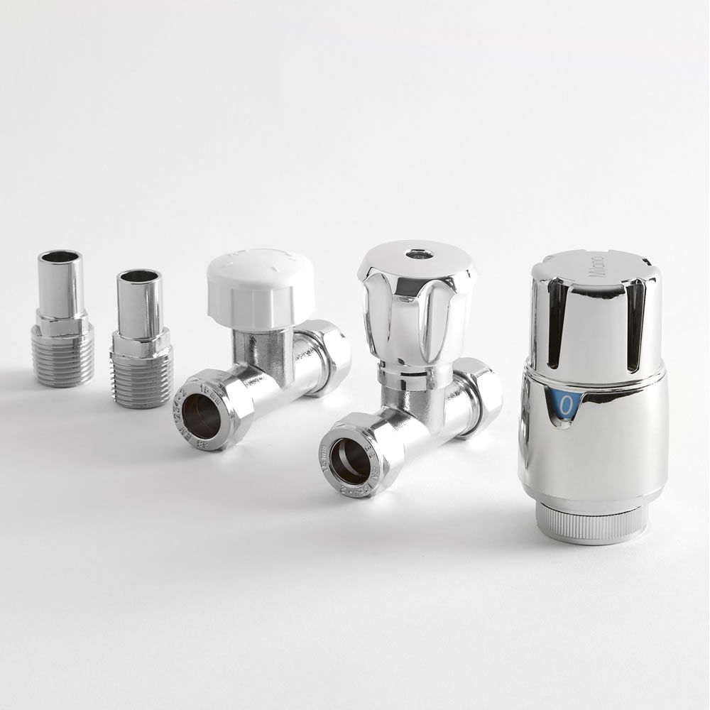 Milano - Thermostatic Chrome Straight Radiator Valves (Pair)