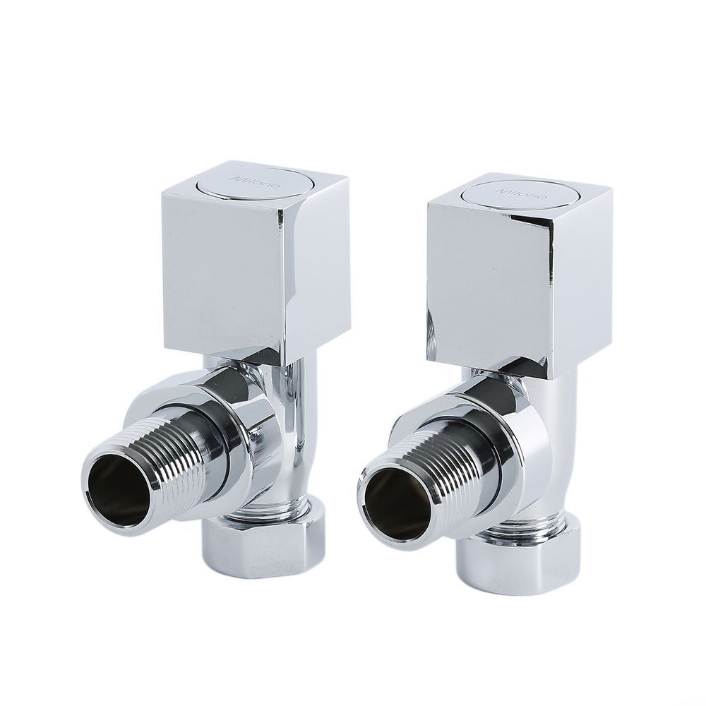 Milano - Square Designer Angled Radiator Valve and Pipe Set - Chrome