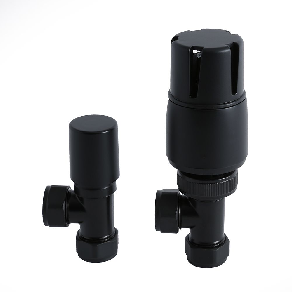 Milano - Modern Black Thermostatic Angled Radiator Valves
