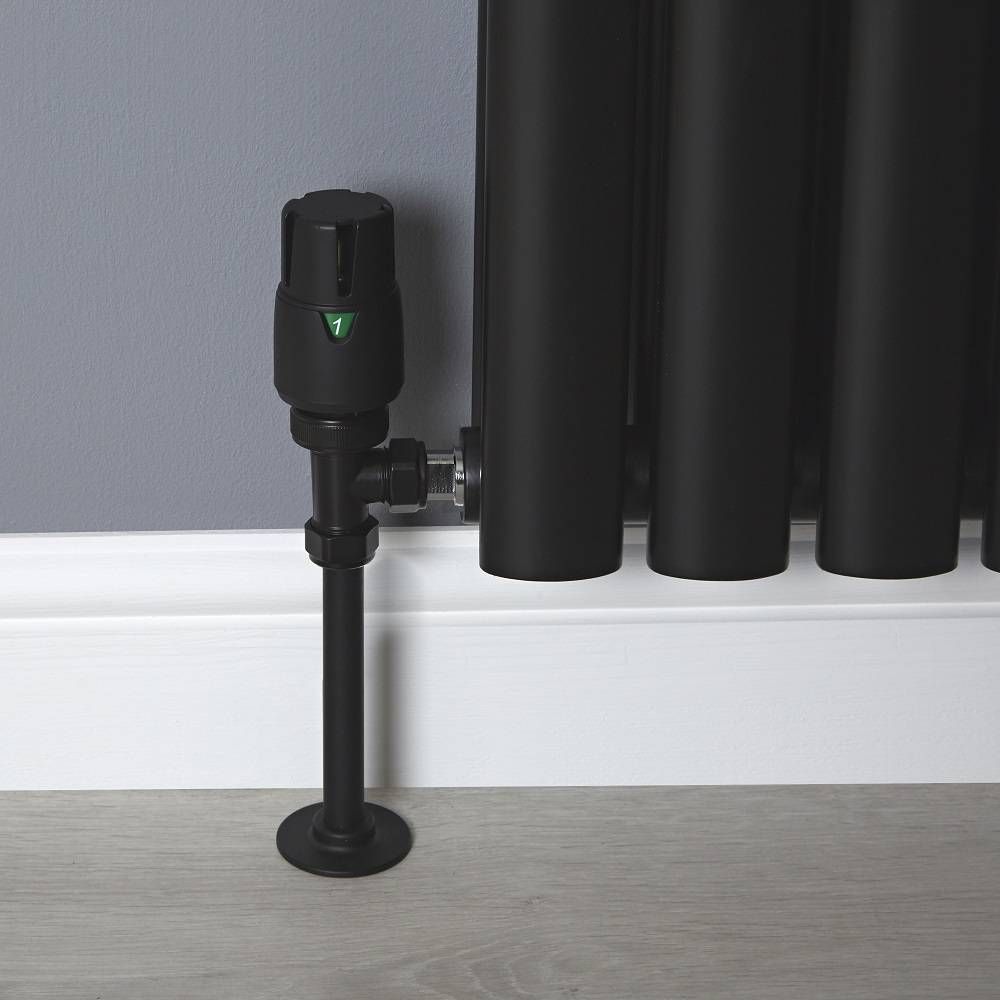 Milano - Modern Black Thermostatic Angled Radiator Valves