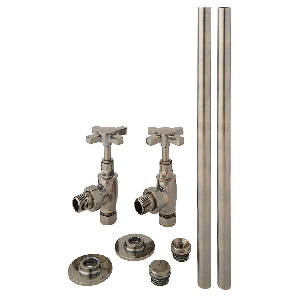 Milano - Traditional Angled Radiator Valve and Pipe Set - Dark Brushed ...