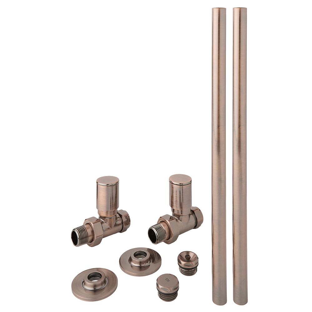Milano - Modern Straight Radiator Valve and Pipe Set - Brushed Bronze