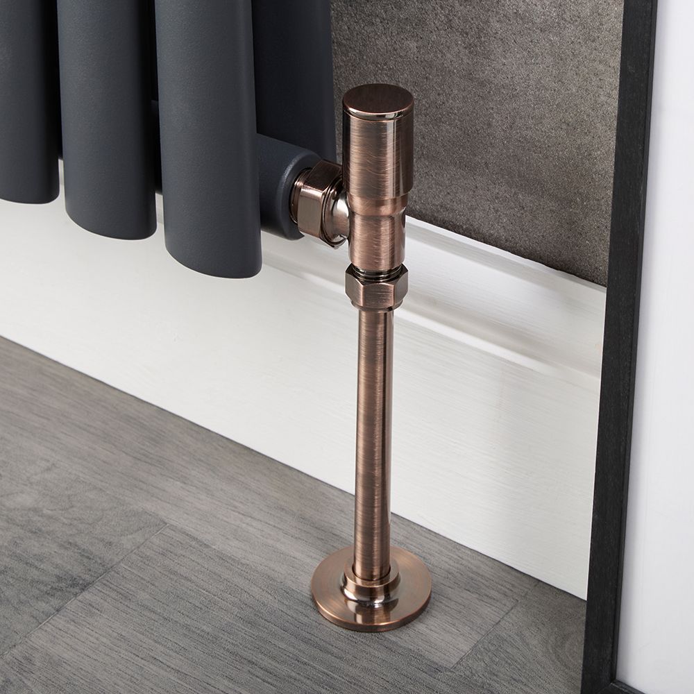 Milano - Modern Pipe and Angled Radiator Valve Set - Brushed Bronze