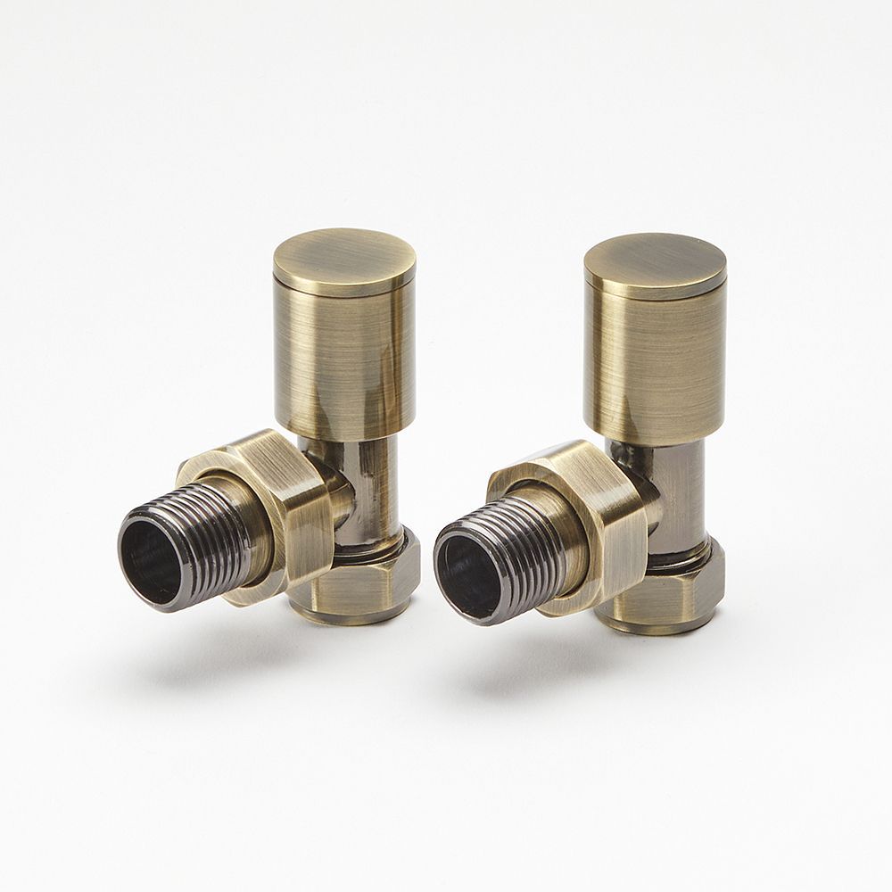 Milano - Modern Angled Radiator Valve and Pipe Set - Brushed Gold