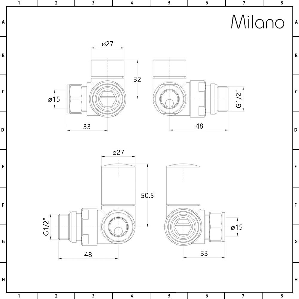 Milano - Modern Corner Radiator Valve and Pipe Set - Brushed Gold