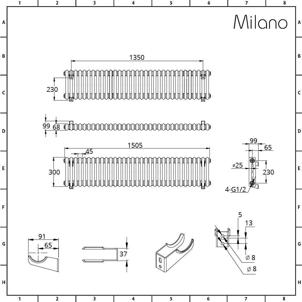 Milano Windsor - Horizontal Double Column White Traditional Cast Iron ...