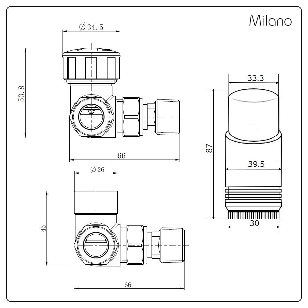 Milano - Chrome Corner Thermostatic Radiator Valve and Lockshield