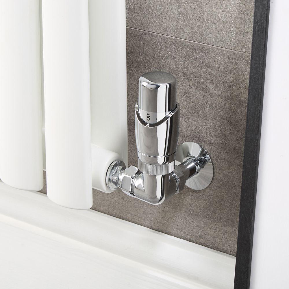 Milano - Modern Thermostatic Corner Radiator Valve and Pipe Set - Chrome