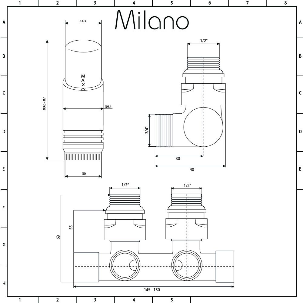Chrome H Block Angled Valve with Chrome TRV Head & 15mm Copper Adapter