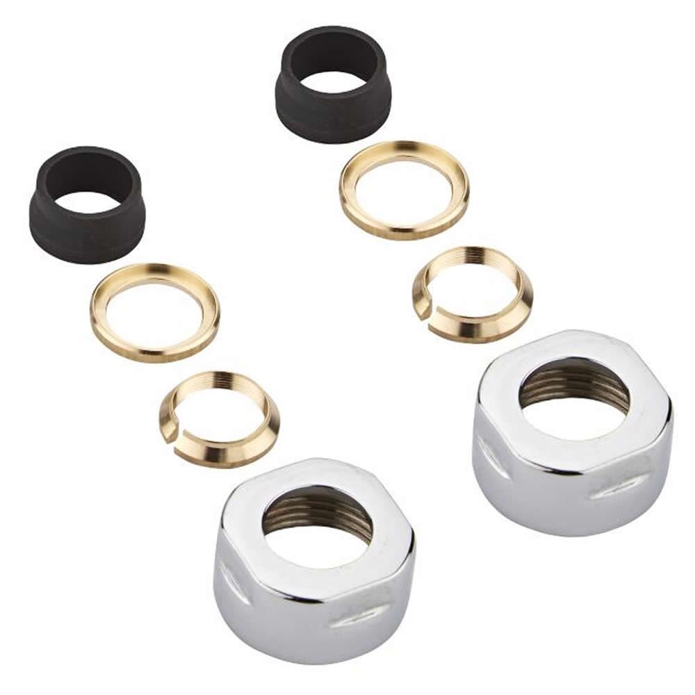 Chrome H Block Straight Valve with Chrome TRV & 15mm Copper Adapters