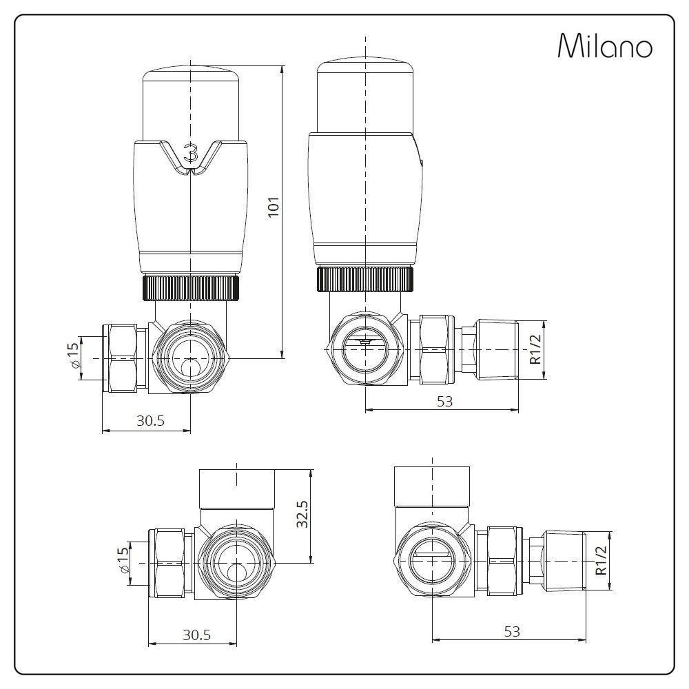 Milano - Modern Brushed Gold Thermostatic Corner Radiator Valve and ...