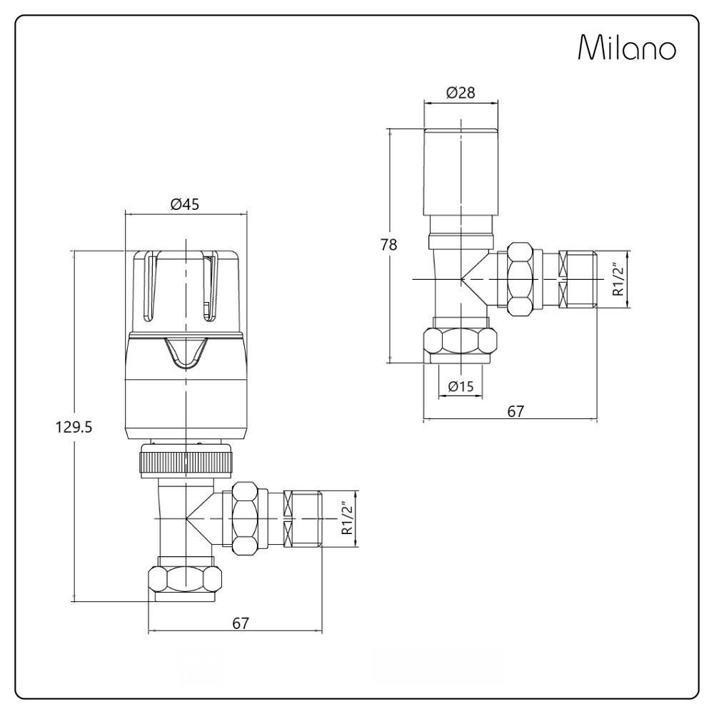 Milano - Modern Chrome Angled Thermostatic Radiator Valves