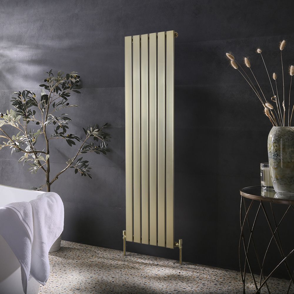 Milano Alpha - Brushed Brass Vertical Flat Panel Designer Radiator ...