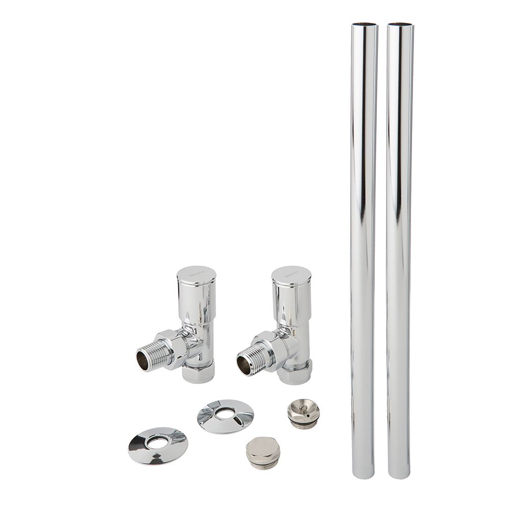Milano - Modern Angled Radiator Valve and Pipe Set - Chrome