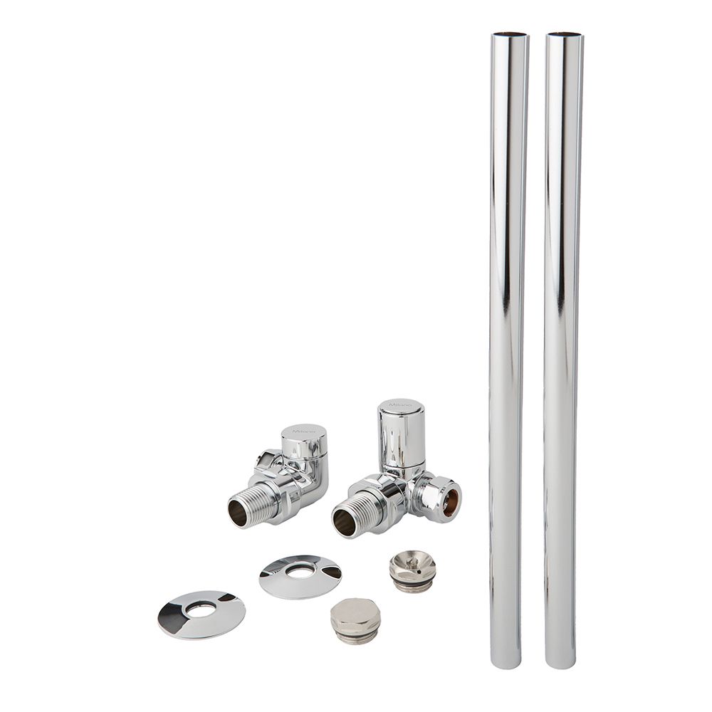 Milano - Modern Corner Radiator Valve and Pipe Set - Chrome