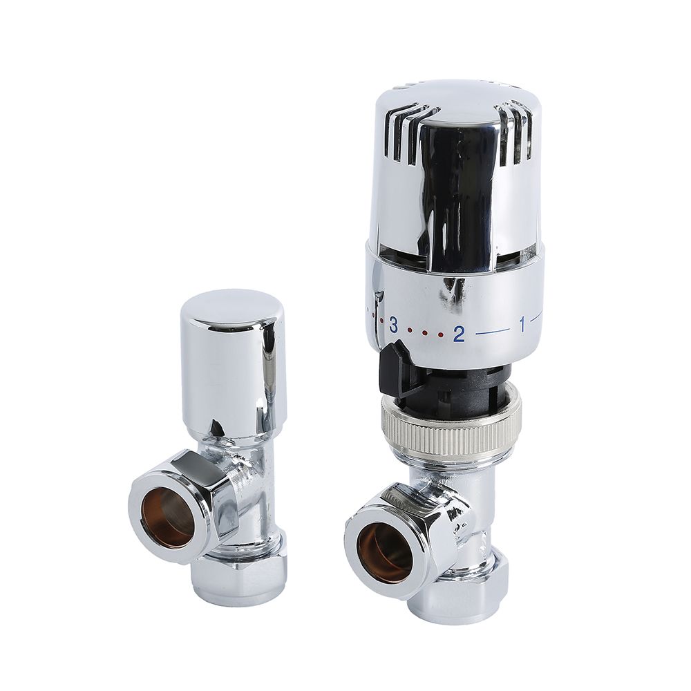 Milano - Chrome Thermostatic Angled Radiator Valves (Pair)