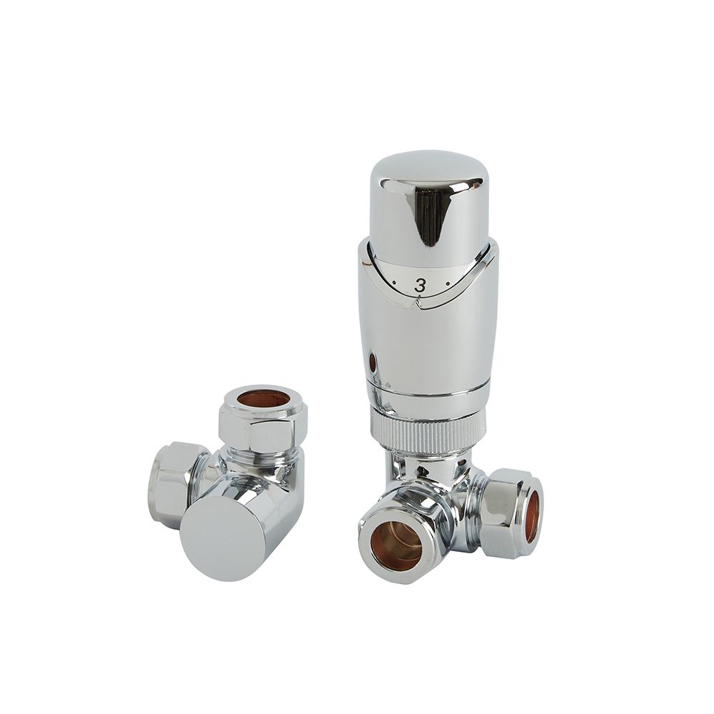 Milano - Chrome Corner Thermostatic Radiator Valve and Lockshield