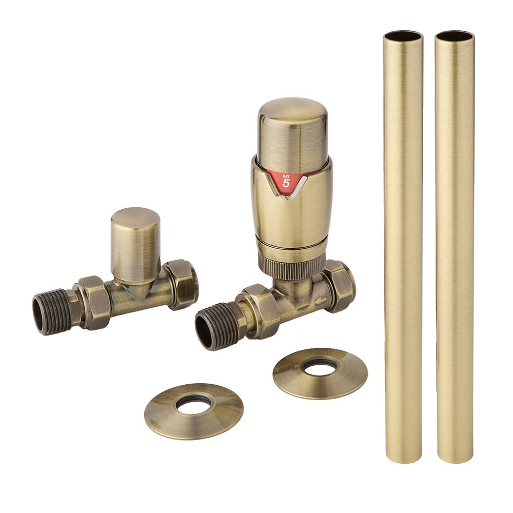 Milano - Modern Thermostatic Straight Radiator Valve and Pipe Set ...