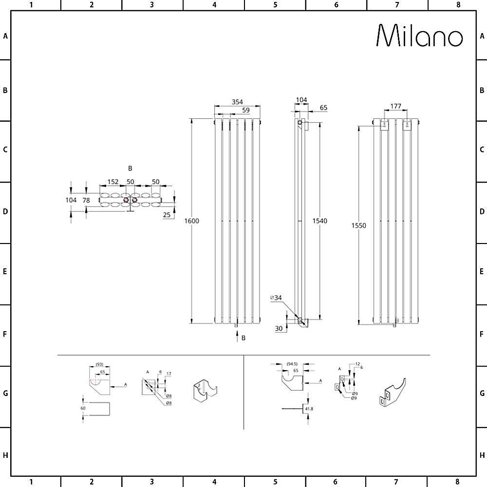 Milano Aruba Flow - Anthracite Vertical Double Panel Middle Connection ...
