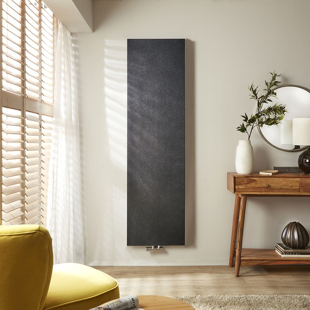 Milano Riso - Black Quartz Flat Panel Vertical Designer Radiator 1800mm ...