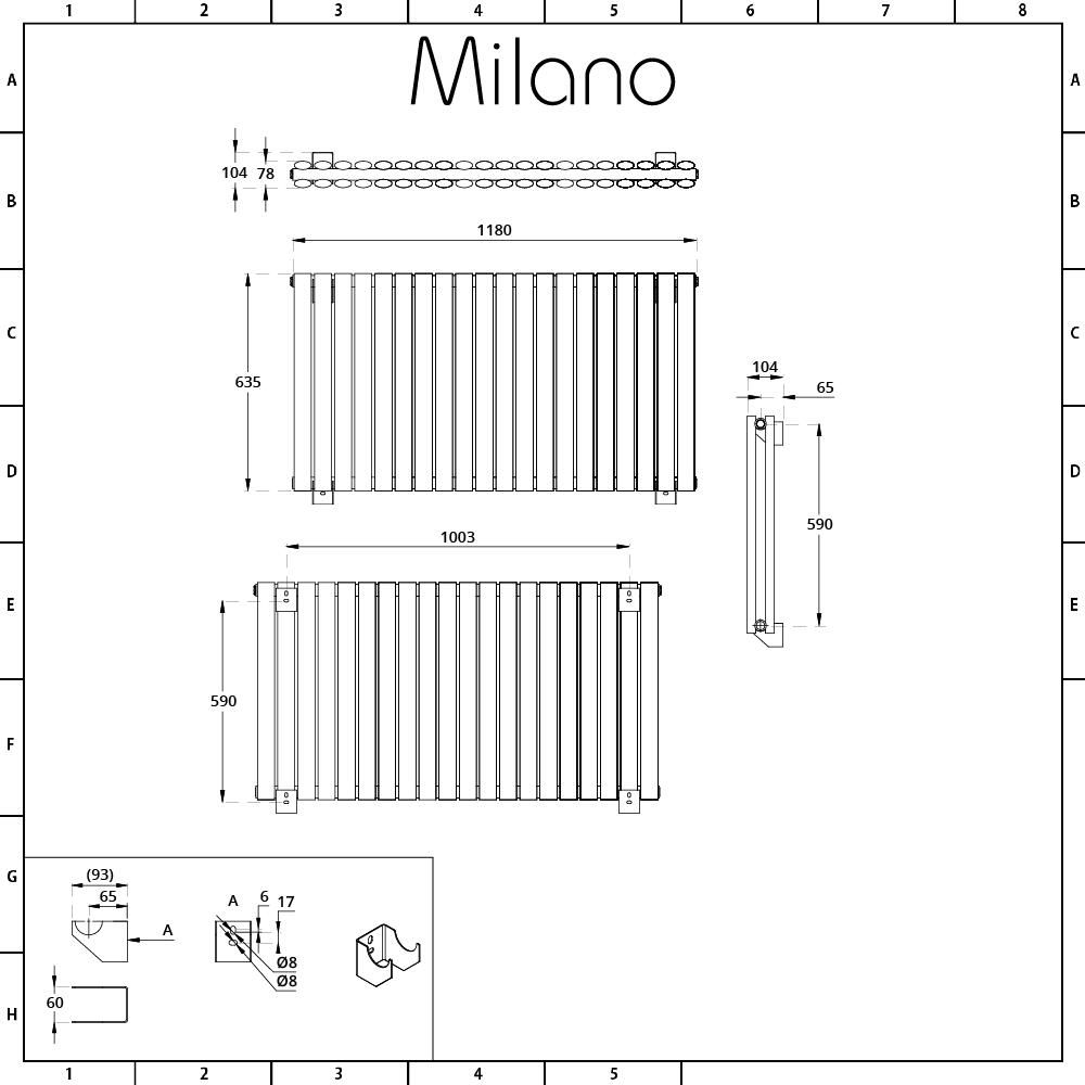 Milano Aruba - Black Horizontal Designer Double Radiator 635mm x 1180mm