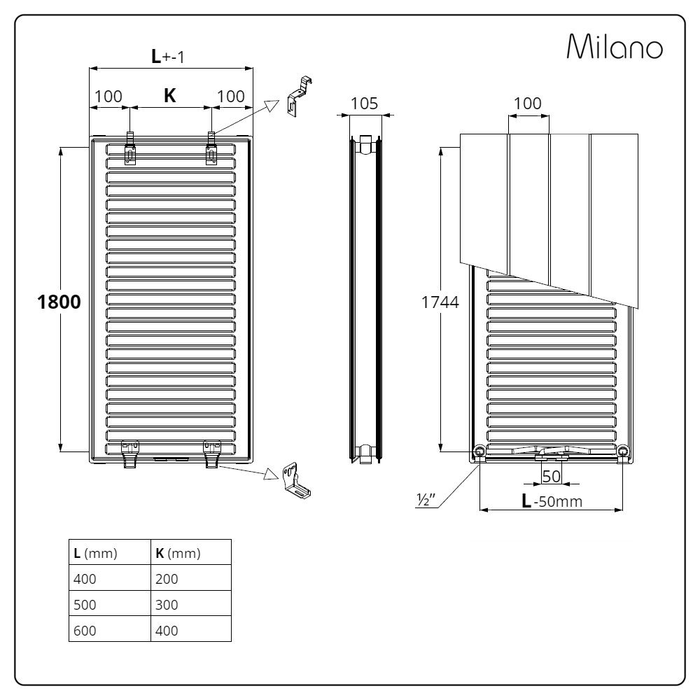 Milano Alora - 1800mm Vertical Flat Panel Type 20 Convector Radiator ...