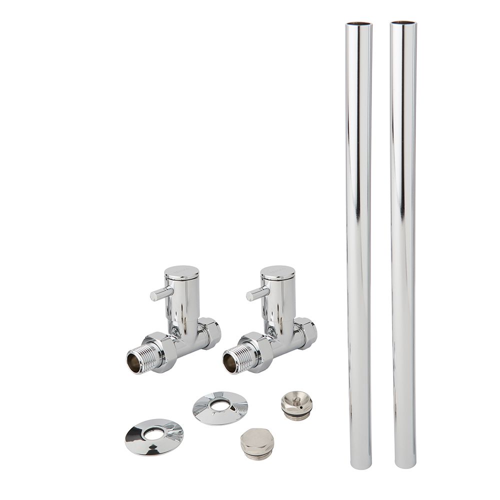 Milano - Minimalist Straight Radiator Valve and Pipe Set - Chrome