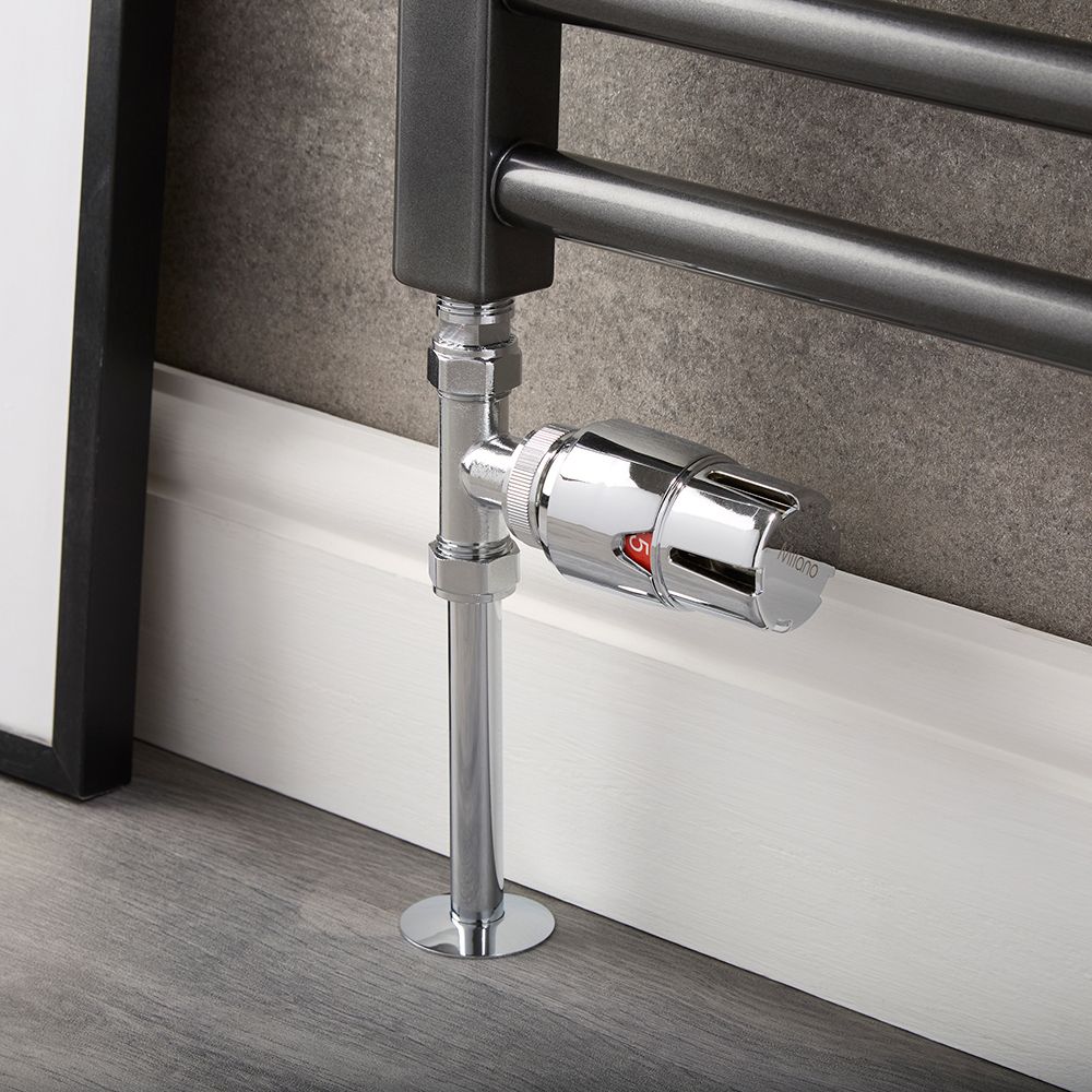 Milano - Modern Thermostatic Straight Radiator Valve and Pipe Set - Chrome