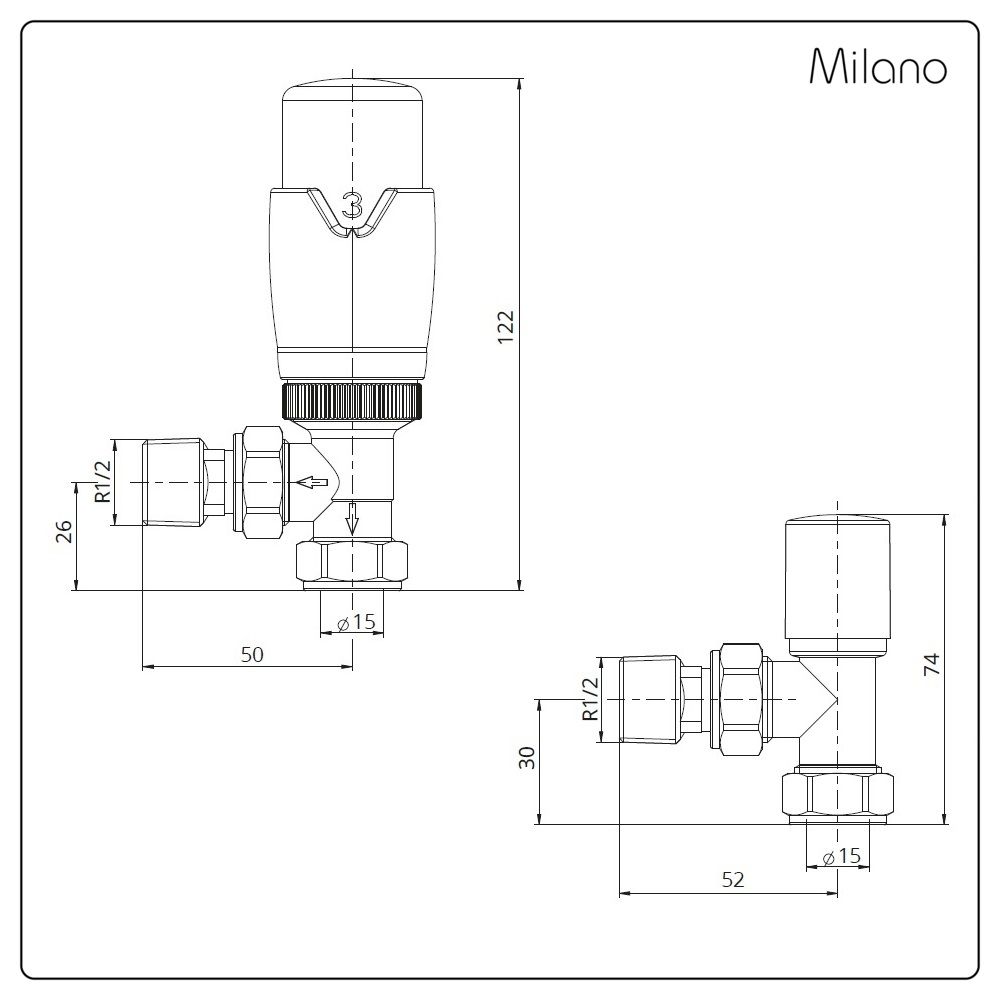 Milano - Thermostatic Angled Radiator Valve and Lockshield - Choice of ...