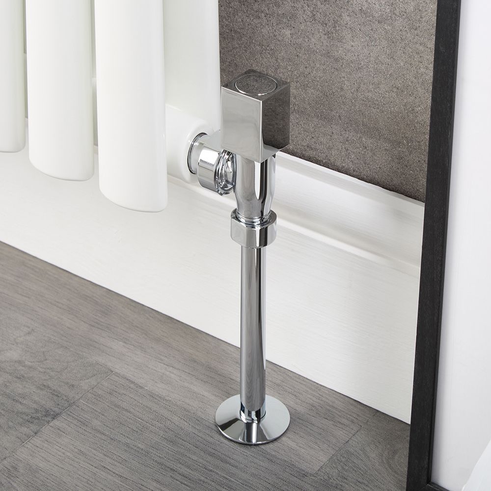 Milano - Square Designer Angled Radiator Valve and Pipe Set - Chrome
