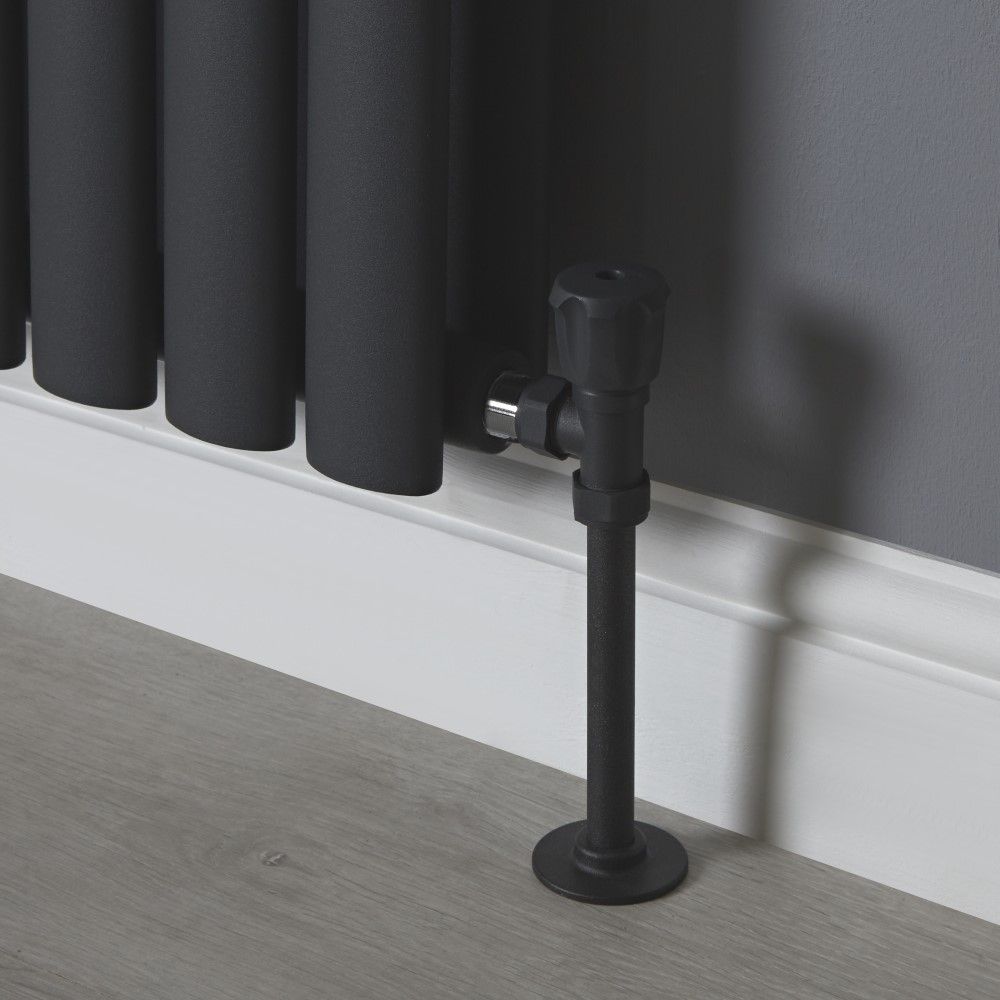 Milano - Modern Anthracite Thermostatic Angled Radiator Valve and Pipe Set